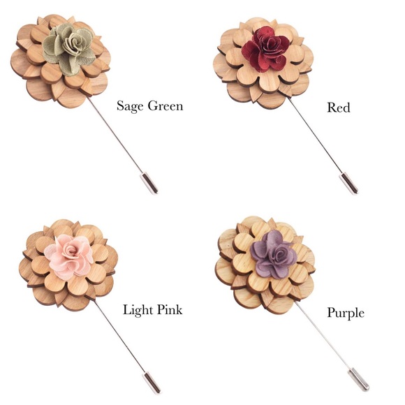 Accessories | Handmade Wood Flower Boutonniere Lapel Pin | Poshmark